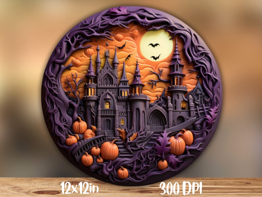 3D Halloween Round Sublimation Design, Halloween Round Sign PNG ...