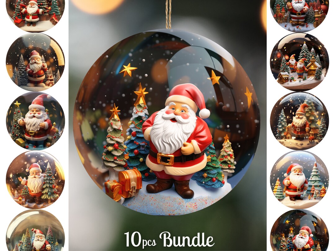 3D Santa Christmas Ornaments Bundle / Snow Globe Christmas Ornaments ...