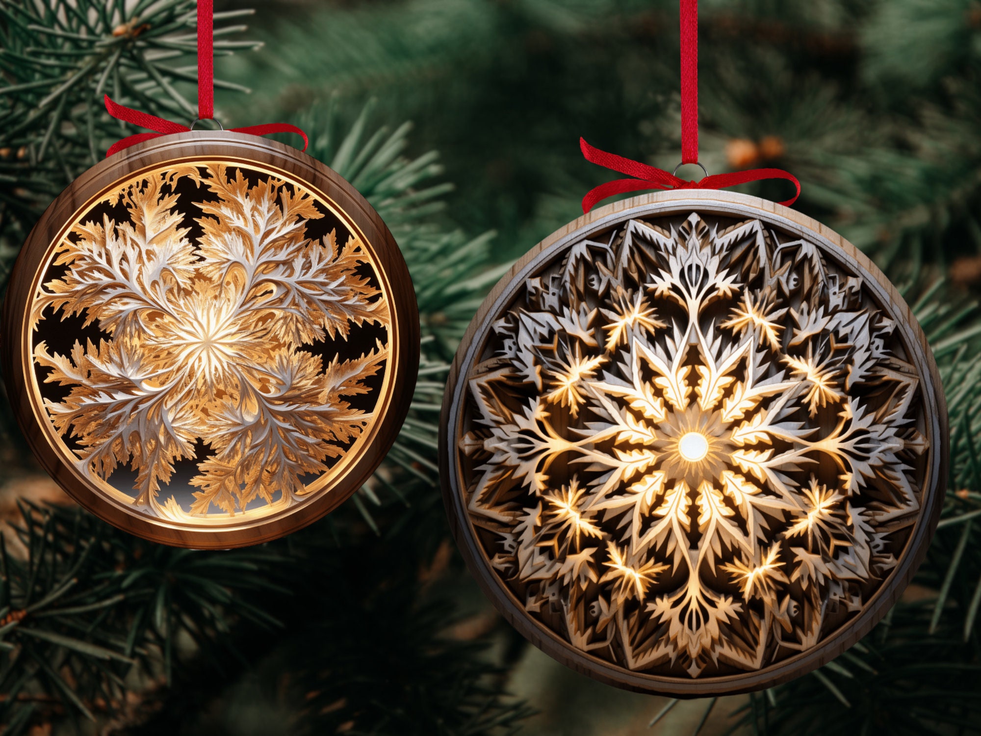 Glowing 3D Christmas Ornaments Bundle / Christmas Round Ornament Png / Christmas Sublimation ...