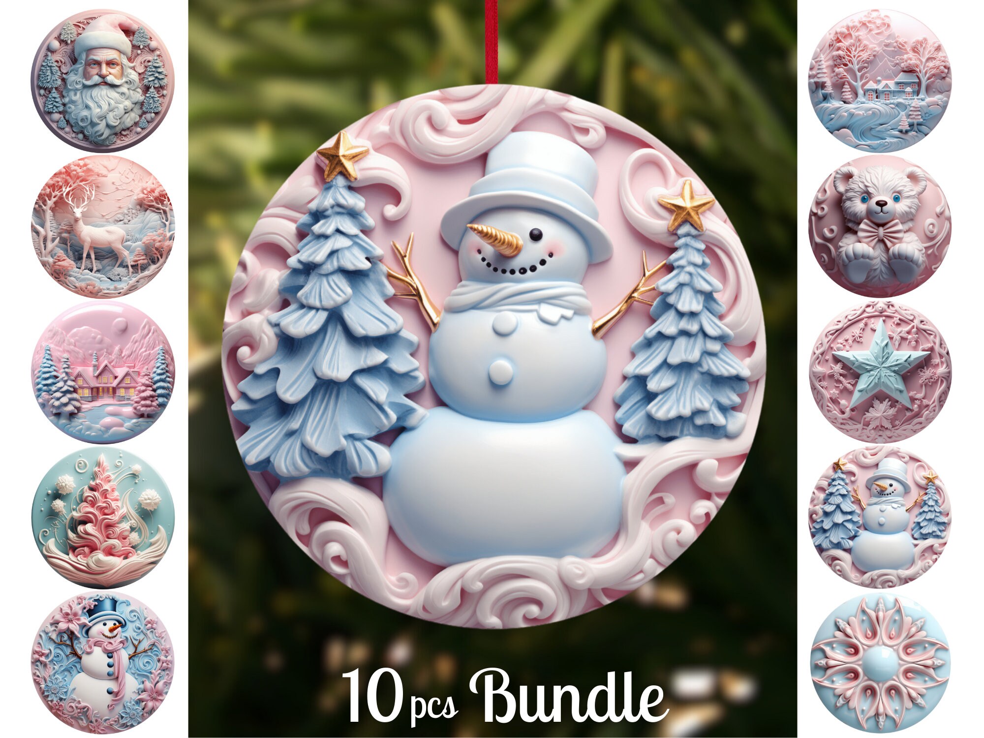 3D Round Christmas Sublimation Bundle / Christmas Tree Ornaments Png ...