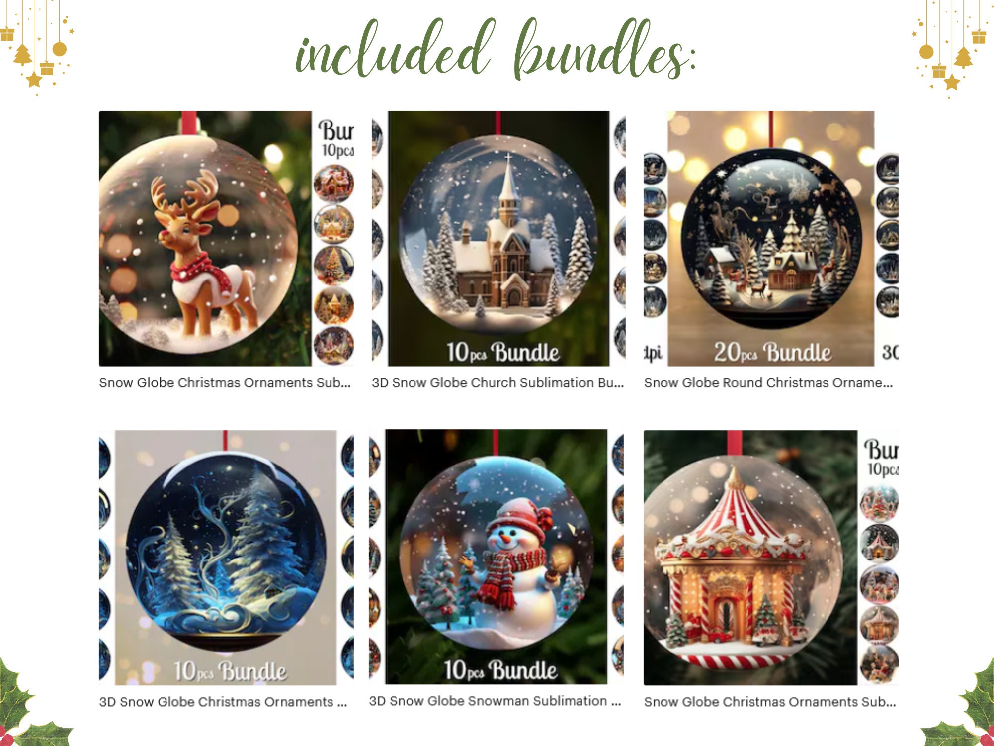 Snow Globe Christmas Ornaments Bundle 140 Designs / Snow Globe ...