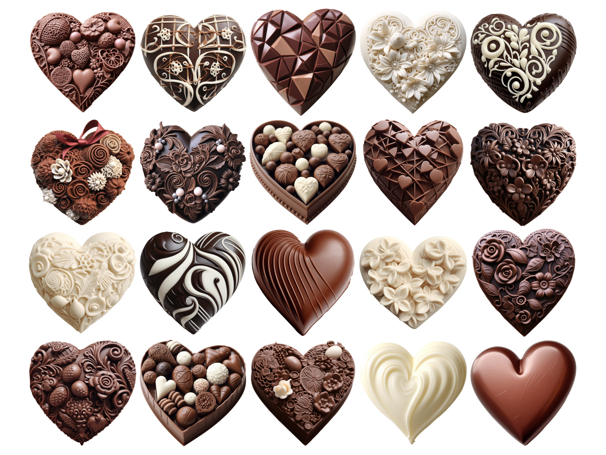 3D Valentines Clipart Bundle, 20 Chocolate Hearts Clipart, Valentine's ...