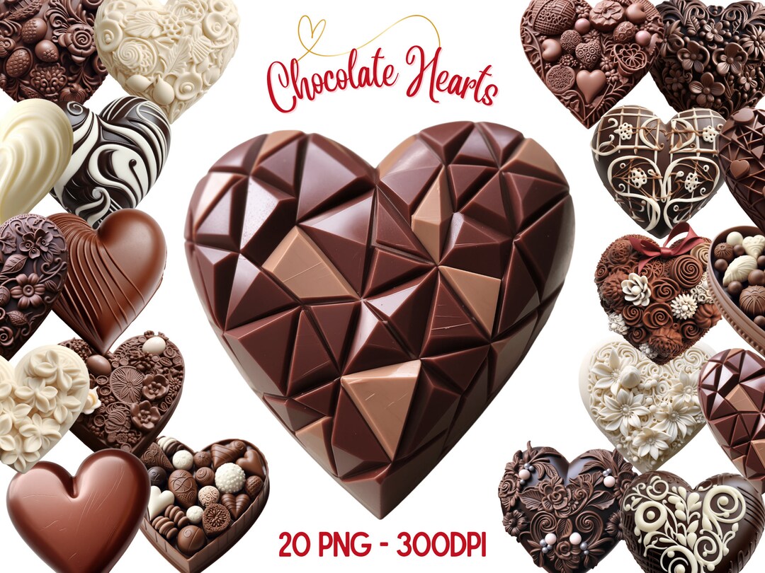 3D Valentines Clipart Bundle, 20 Chocolate Hearts Clipart, Valentine's ...