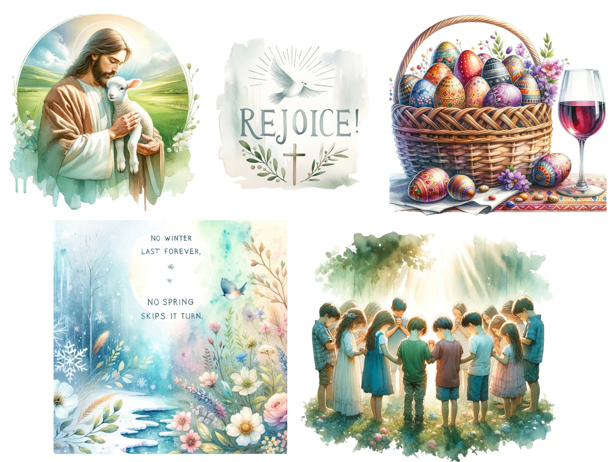 Christian Easter Quotes and Clipart PNG Bundle, 20 Watercolor Easter ...