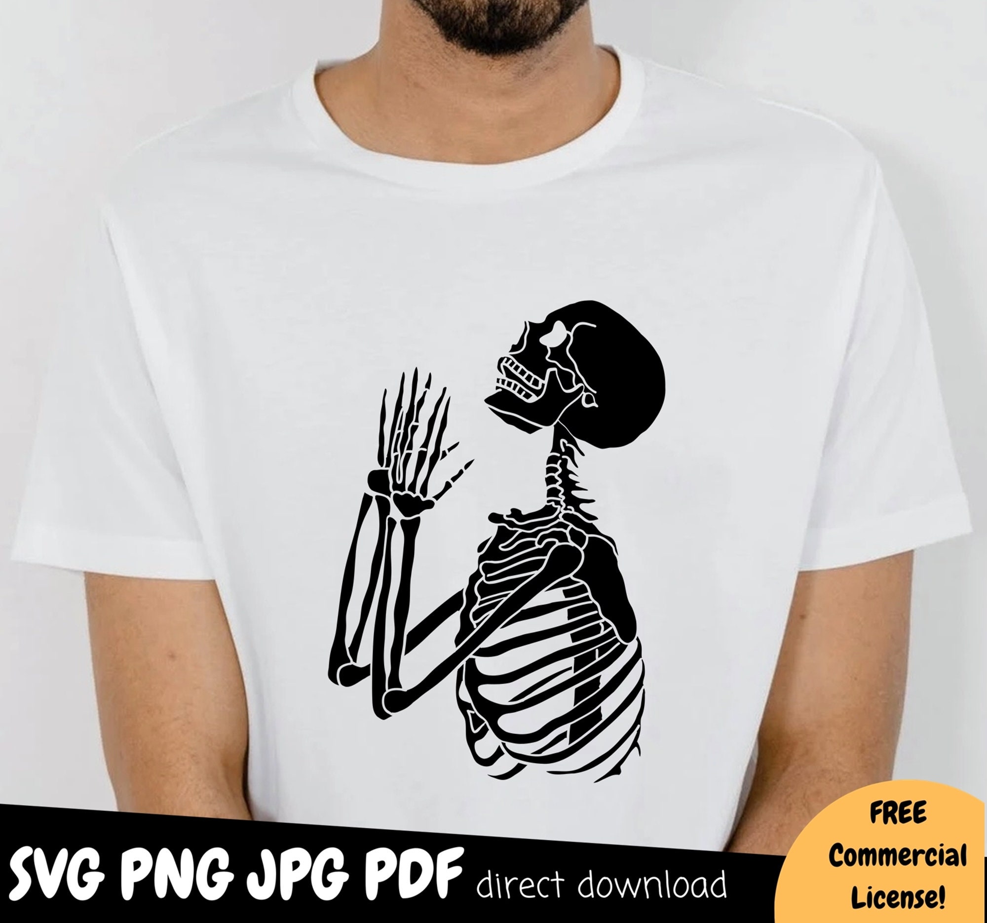 Praying Skeleton SVG Cut File PNG Print Files, Spooky Season, Funny ...