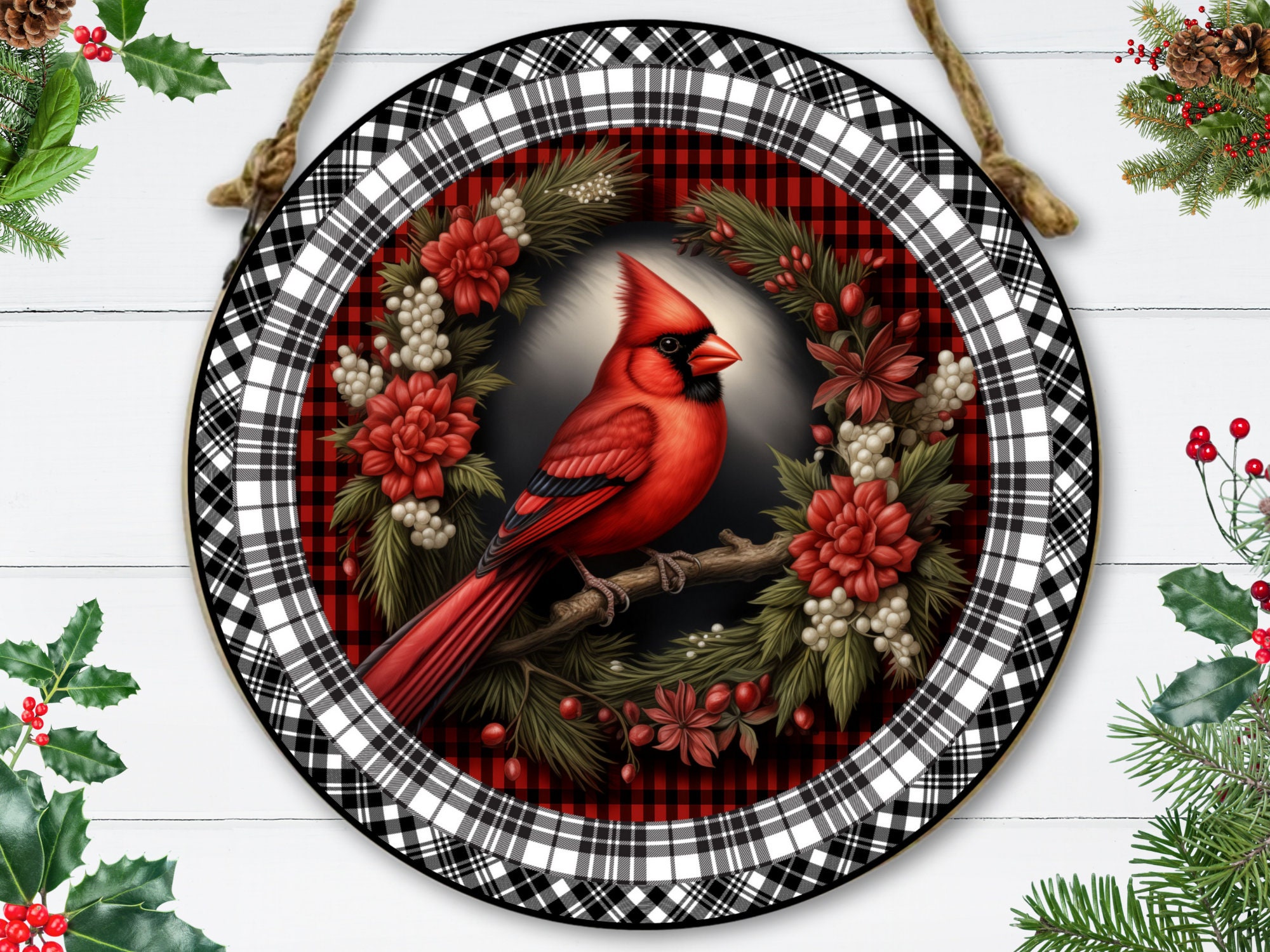 Red Cardinal Wreath PNG, Christmas Wreath Sign Sublimation PNG, Red ...