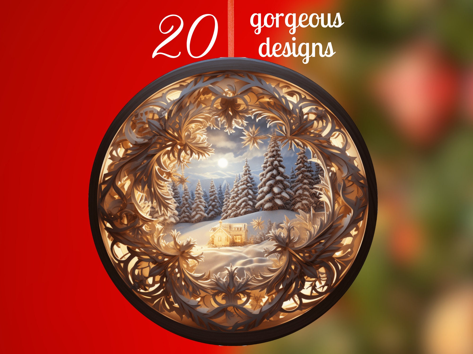 Glowing 3D Christmas Ornaments Bundle / Christmas Round - Etsy
