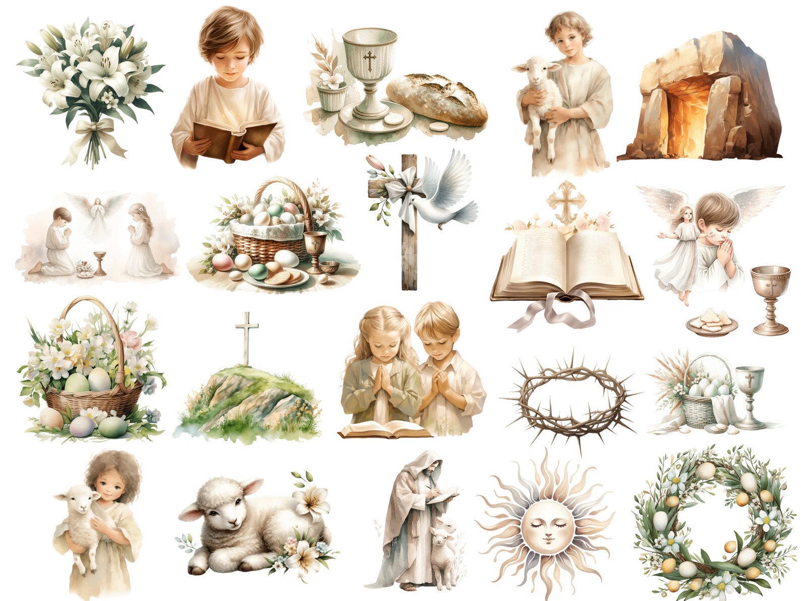 Watercolor Easter Collection Clipart, 20 PNG Religious Clipart ...