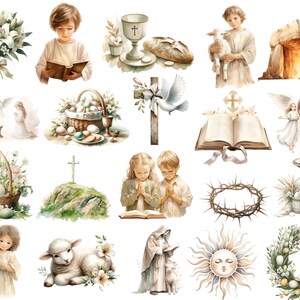 Watercolor Easter Collection Clipart, 20 PNG Religious Clipart ...