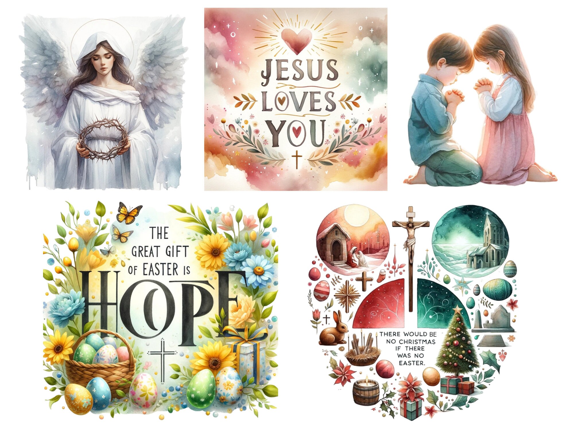 Christian Easter Quotes and Clipart PNG Bundle, 20 Watercolor Easter ...