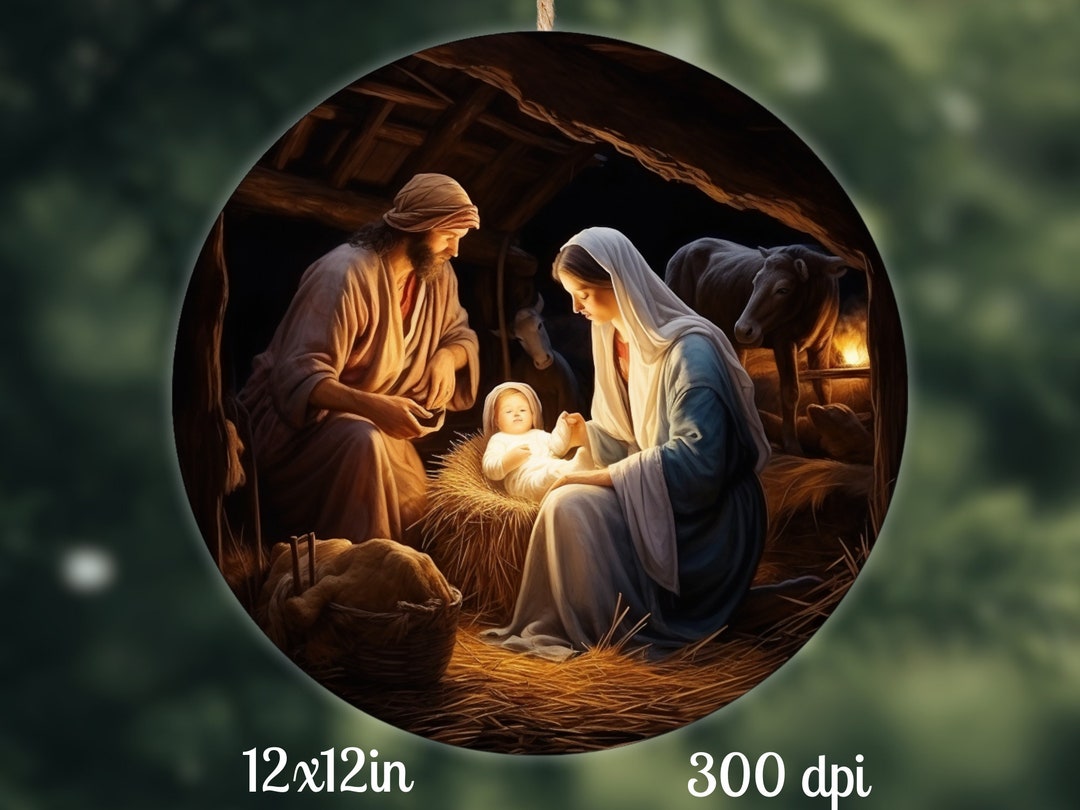 Mary Joseph and Baby Jesus Round Sublimation, Nativity Scene for ...