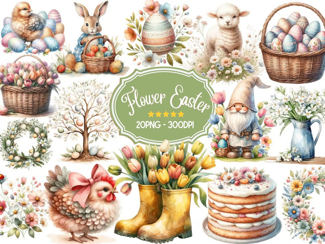 Watercolor Easter Clipart Bundle, Cute Easter Clipart, Easter ...