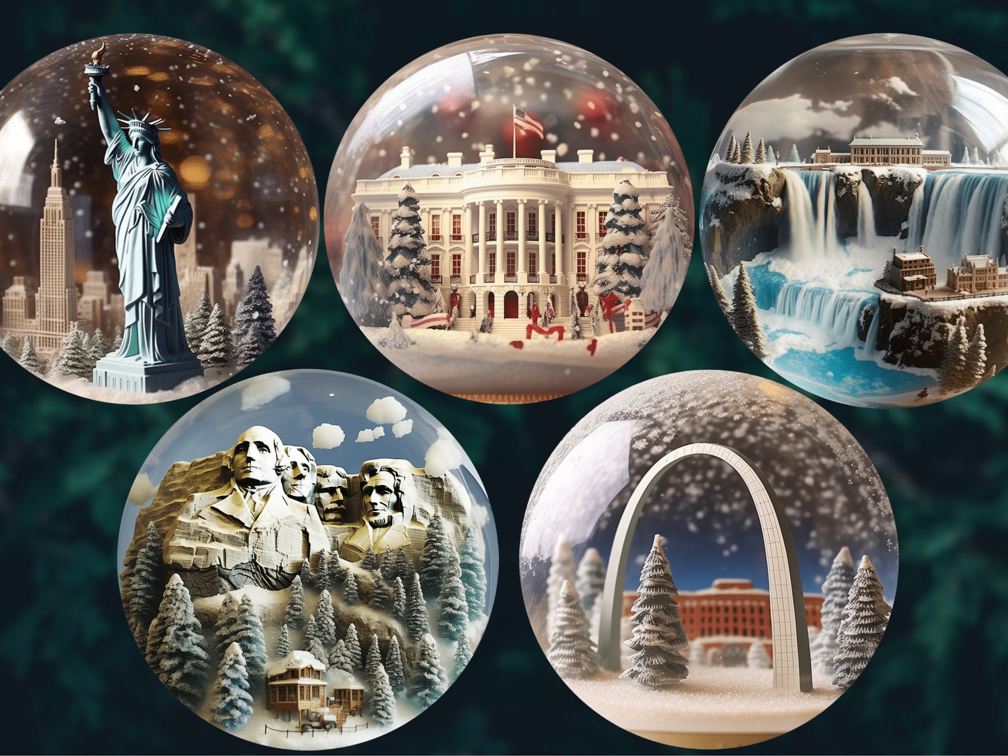 Patriotic USA Landmarks Ornaments / Png Bundle / Christmas Sublimation ...