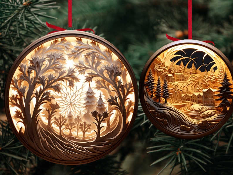 Glowing 3D Christmas Ornaments Bundle / Christmas Round - Etsy