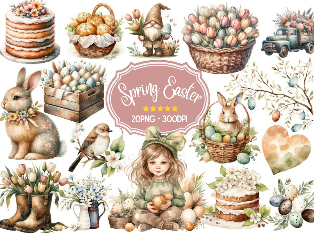 Watercolor Easter Clipart Bundle, Rustic Easter Clipart, Easter ...