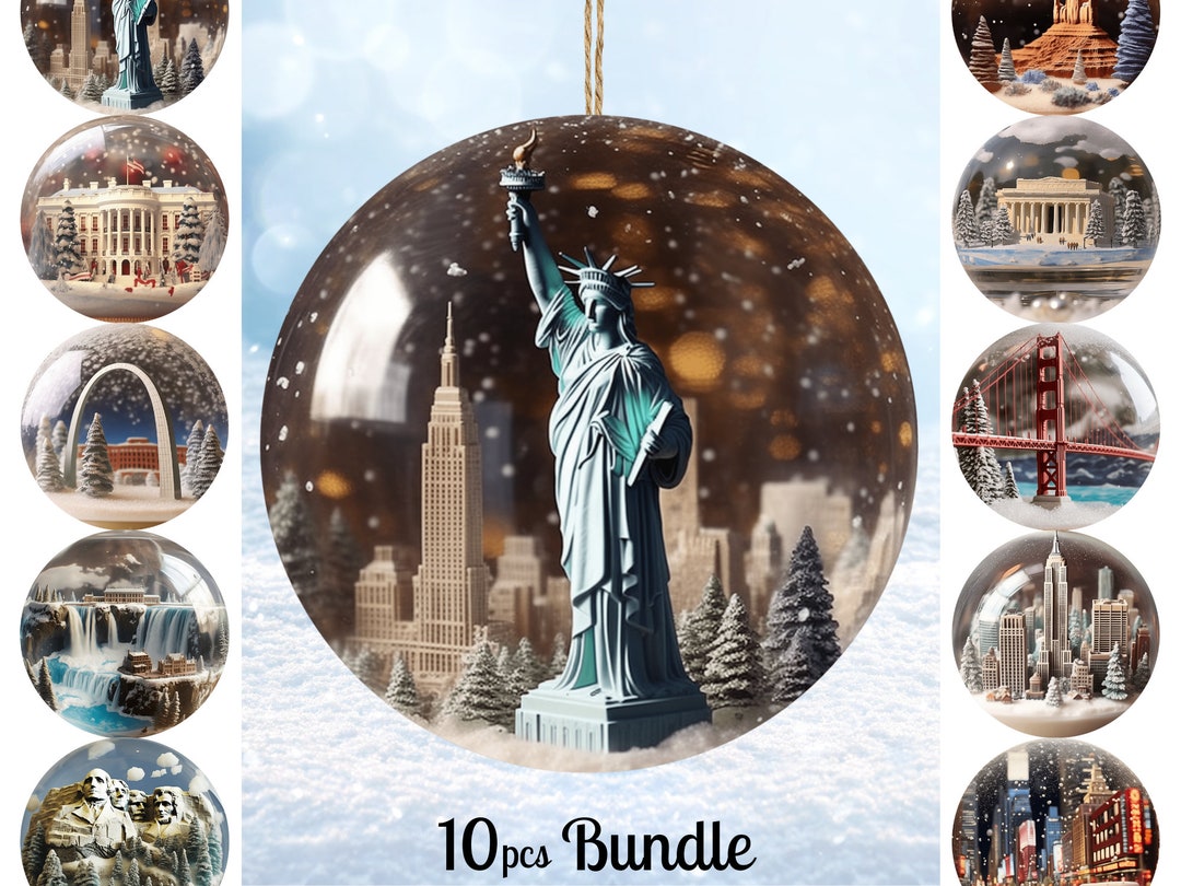 Patriotic USA Landmarks Ornaments / Png Bundle / Christmas Sublimation ...