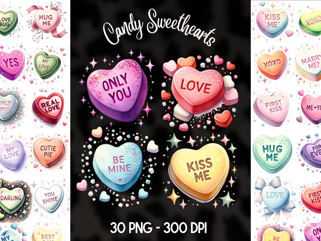 Conversation Hearts Clipart Bundle, Valentine's Day, Sweethearts PNG ...