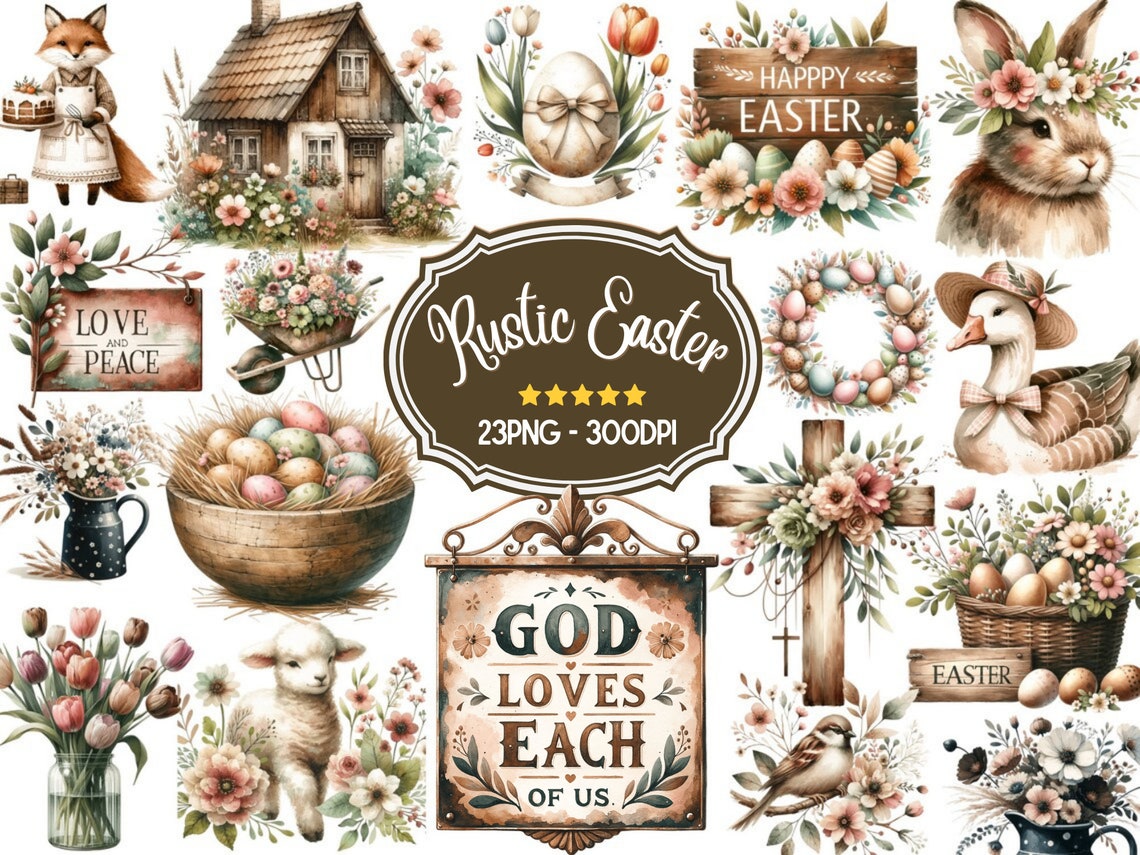 Watercolor Easter Clipart Png, 23 Rustic Easter Clip Arts, Easter ...