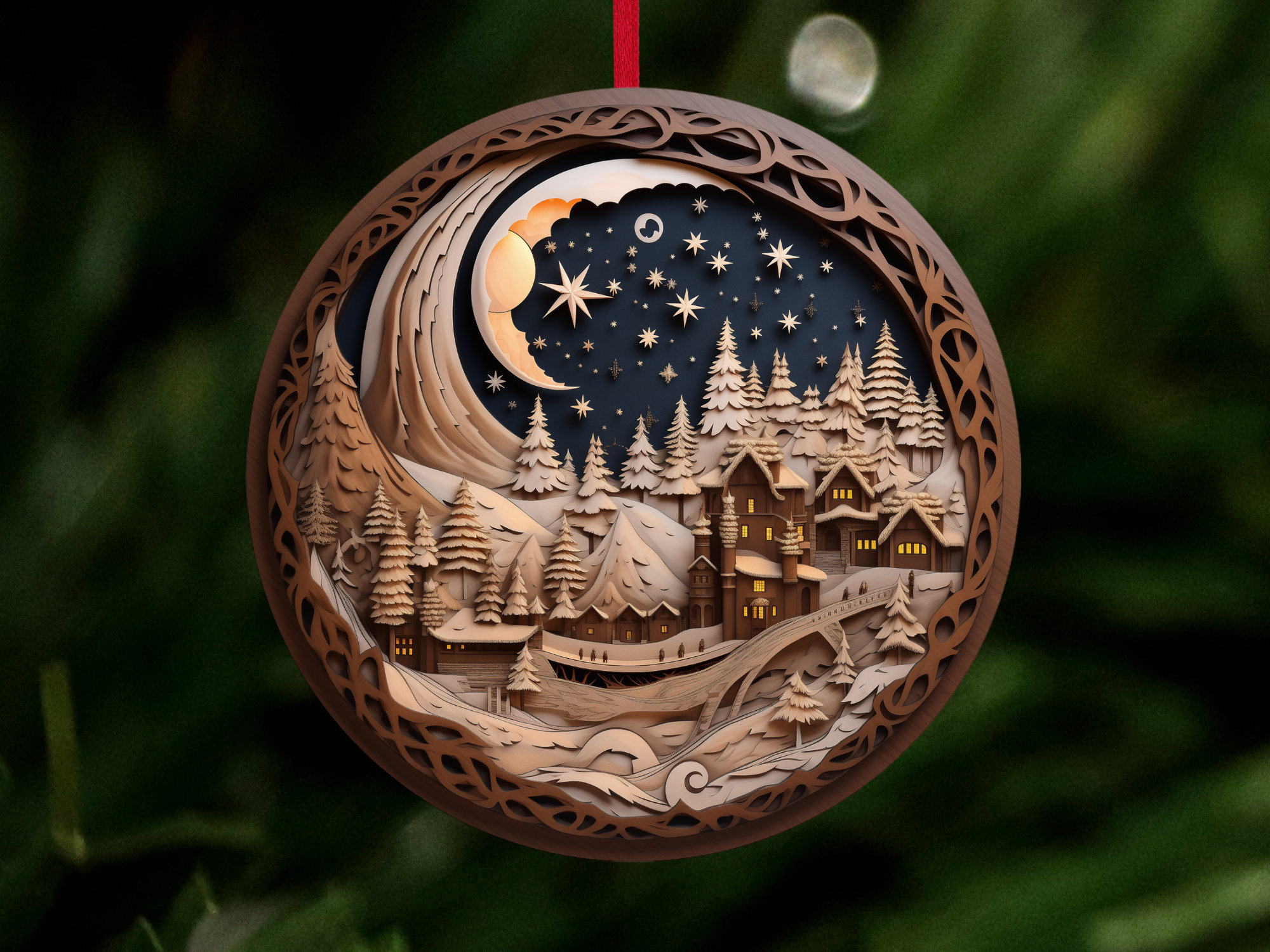 Wood Carving 3D Christmas Tree Ornaments Bundle Sublimation / Round ...