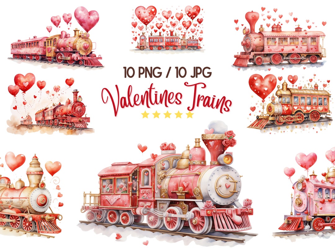 Valentines Train Clipart PNG JPG Bundle - Love, Hearts & Fantasy ...