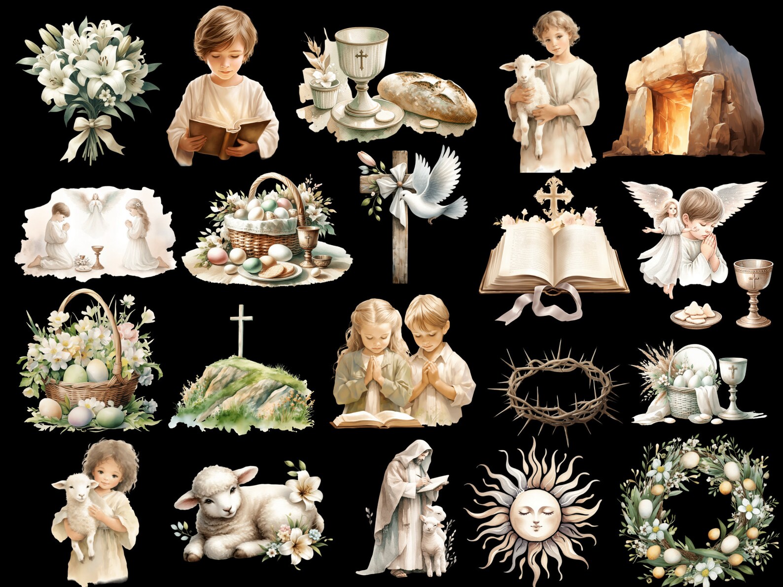 Watercolor Easter Collection Clipart, 20 PNG Religious Clipart ...