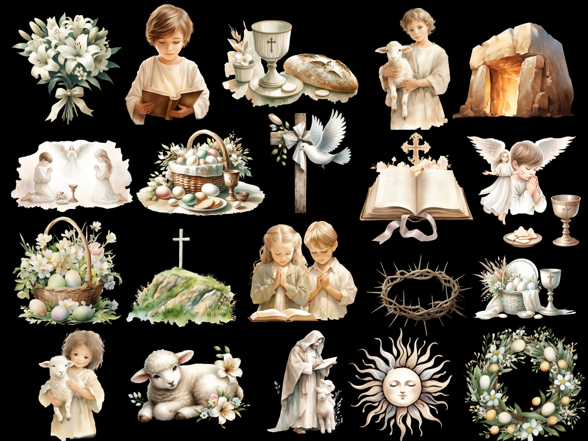 Watercolor Easter Collection Clipart, 20 PNG Religious Clipart ...
