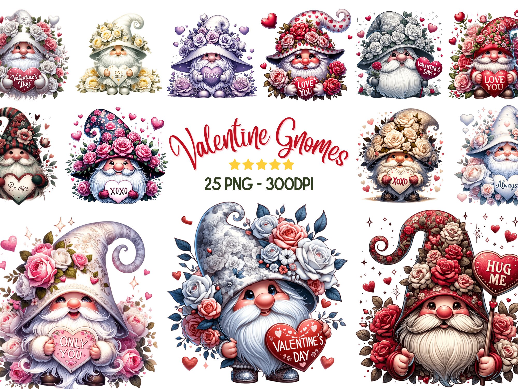 Valentines Gnomes Clipart, 25 Valentine's Day Gnomes Clipart, PNG, Cute ...