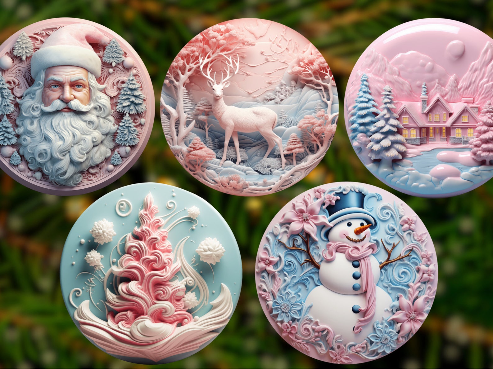 3D Round Christmas Sublimation Bundle / Christmas Tree Ornaments Png ...
