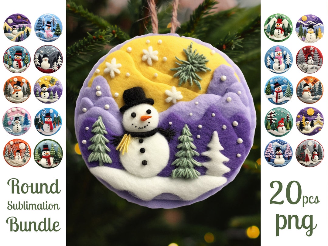 Colorful Snowman Felt Sublimation, Felt Snowman Ornament Png, Digital ...