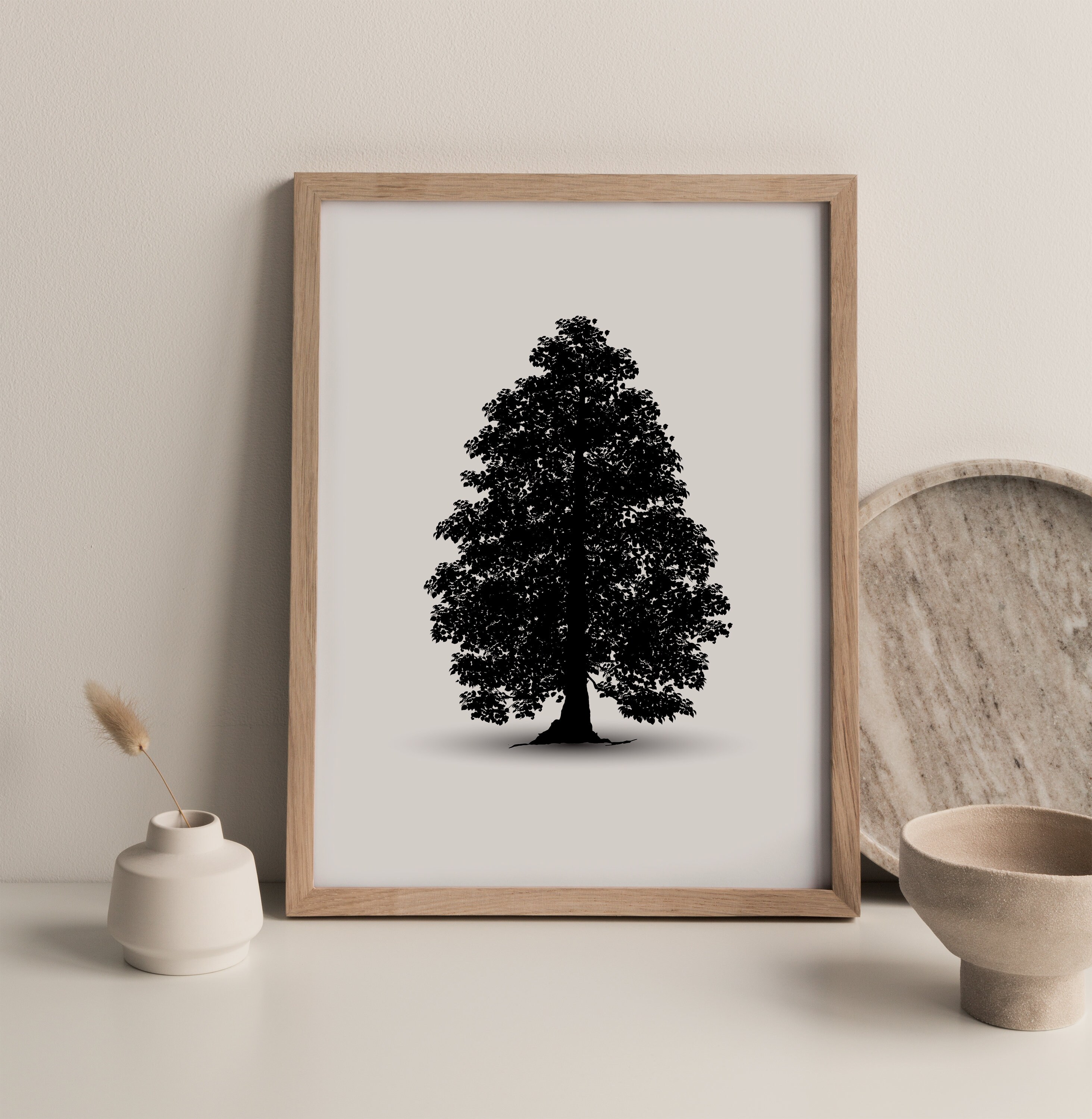 Tree Silhouette Art Print Sketched Tree Drawing Timber Wall | Etsy