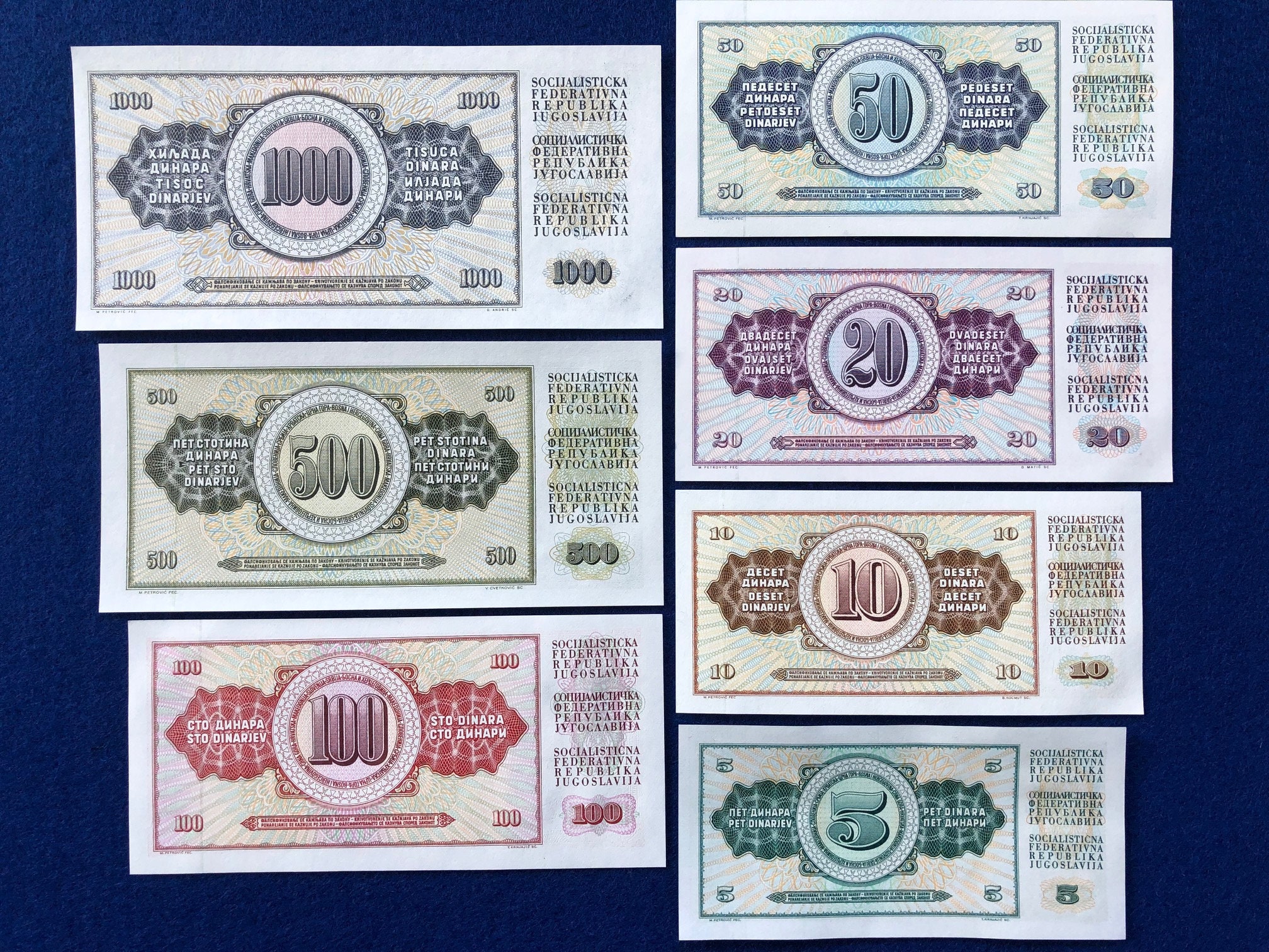 YUGOSLAVIA Belgrade 1960s/70s/80s Dinara Banknotes UNC a Nice Set - Etsy