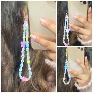 Pastel Pearl and Bead Phone Charm Strap Personalised Custom Loop Chain ...