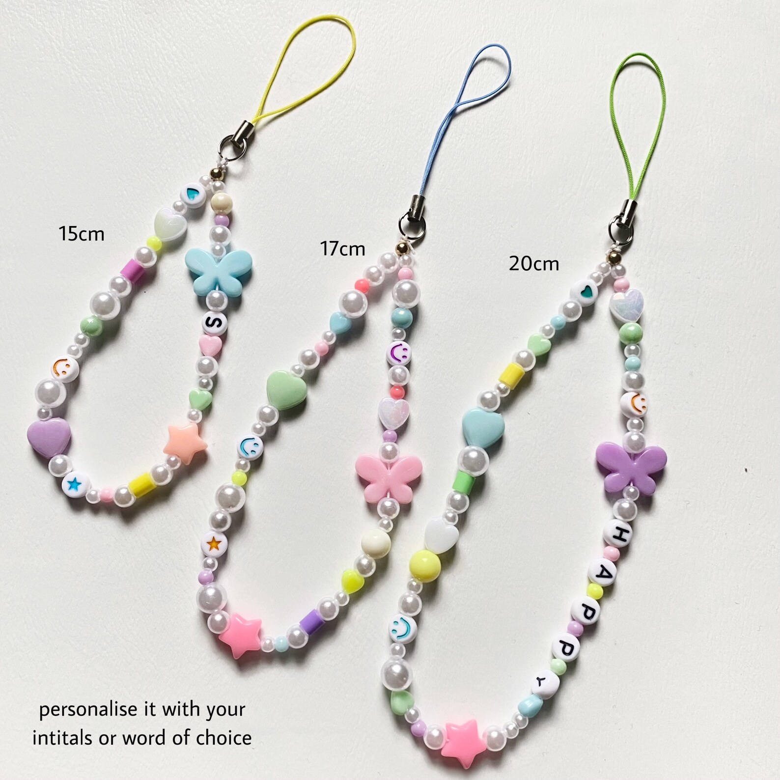 Pastel Pearl and Bead Phone Charm Strap Personalised - Etsy