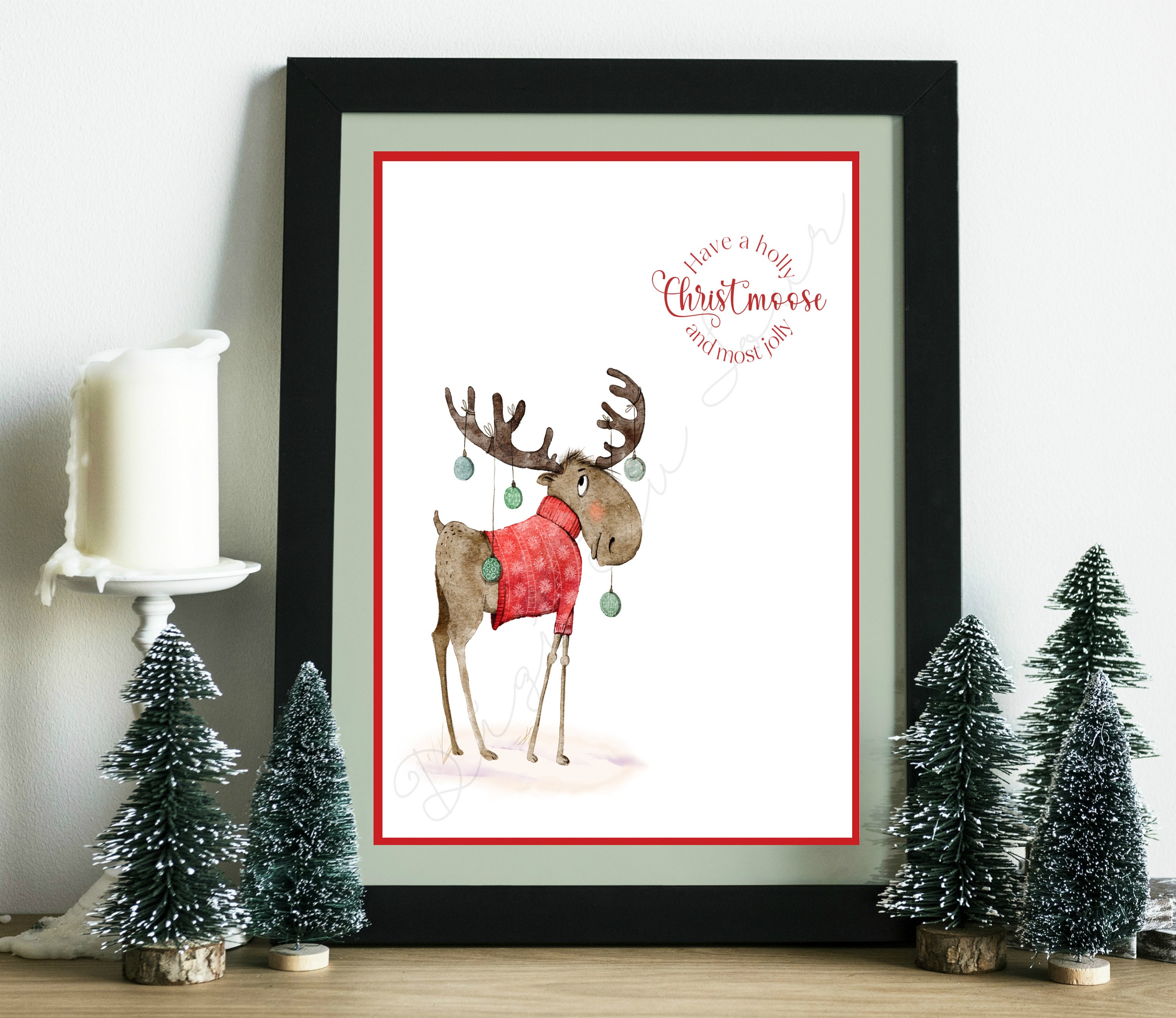 Christmas Printable, Christmas Moose Print, Moose Printable, Printable ...