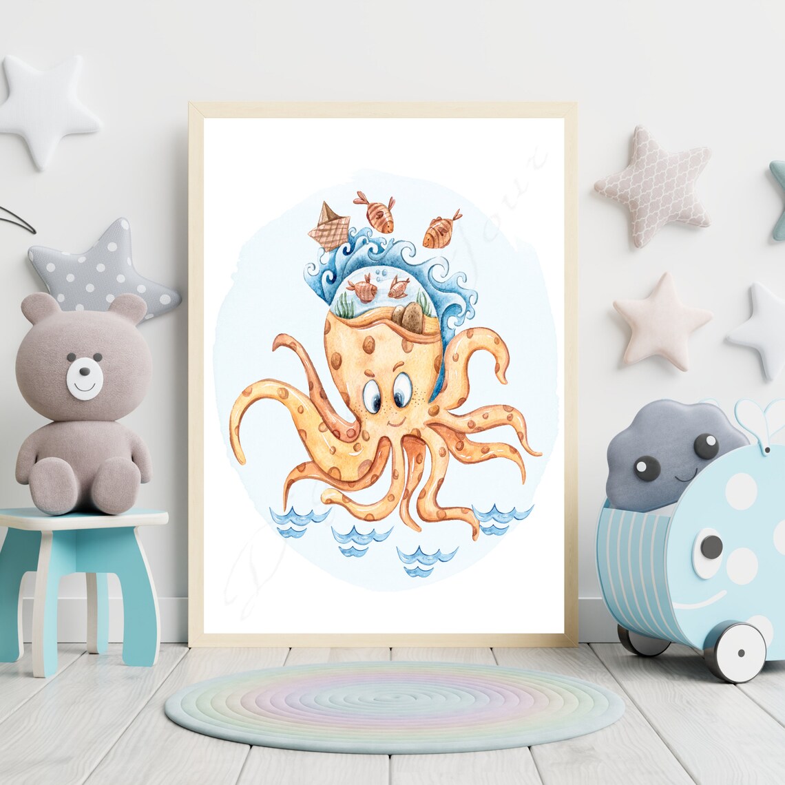 Octopus Print Nursery Printable Baby Printable Sea Animal - Etsy
