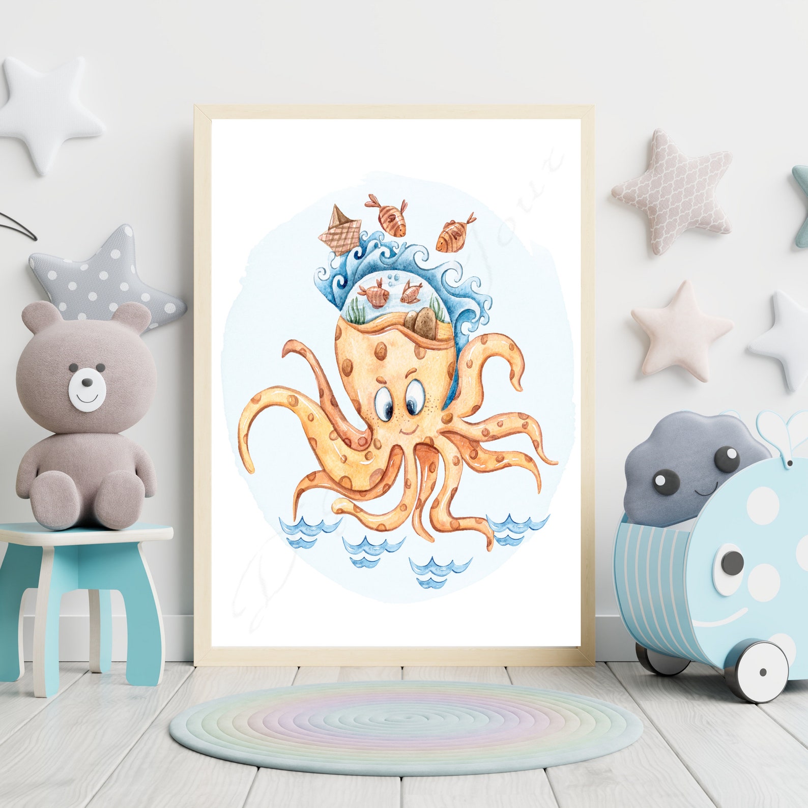 Octopus Print Nursery Printable Baby Printable Sea Animal - Etsy
