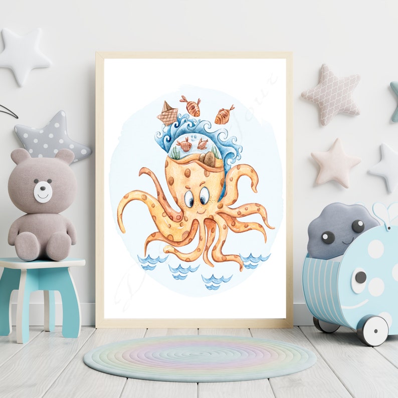 Octopus Print Nursery Printable Baby Printable Sea Animal - Etsy
