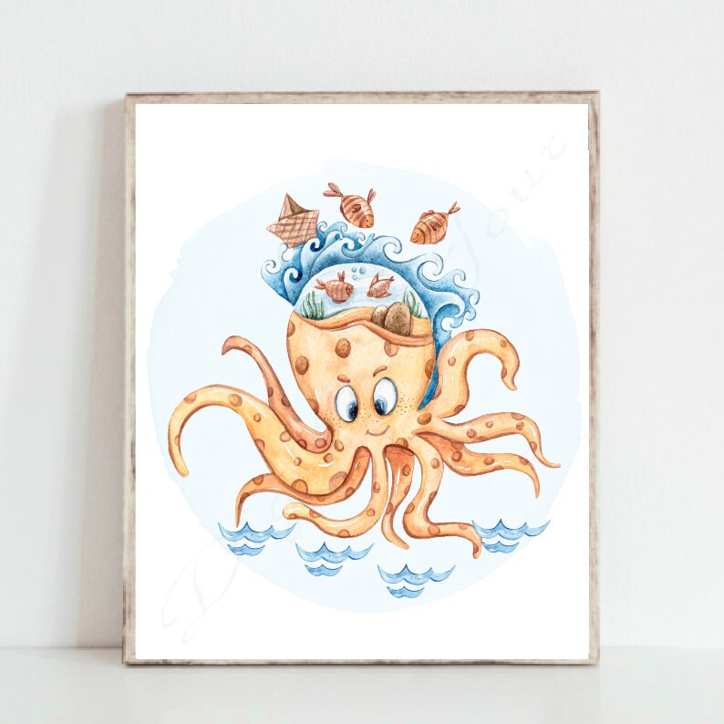 Octopus Print Nursery Printable Baby Printable Sea Animal - Etsy