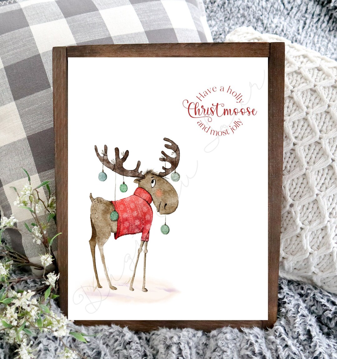 Christmas Printable, Christmas Moose Print, Moose Printable, Printable ...