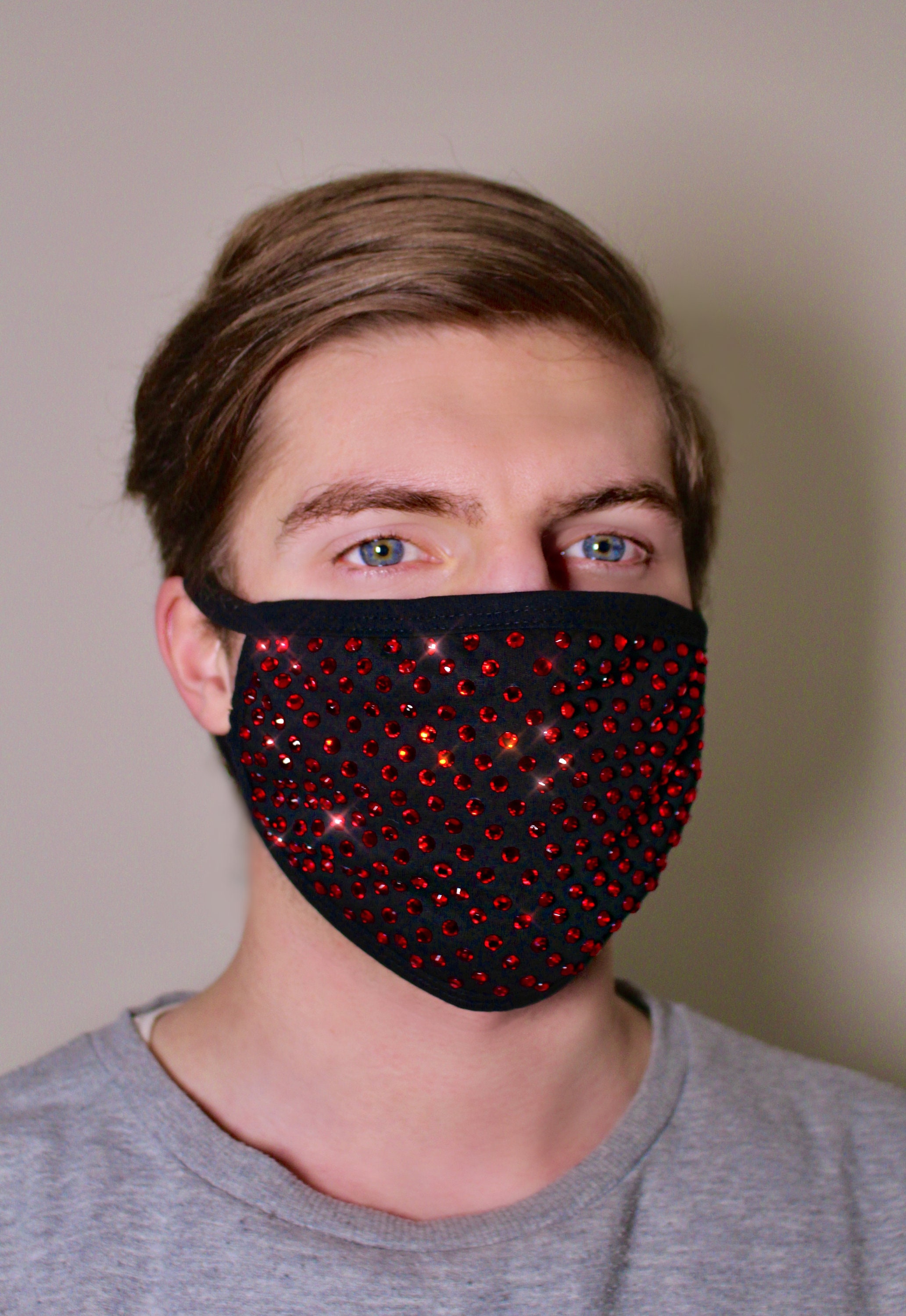 Crystal Face Mask Red & Black Rhinestone Bling Sparkle Bedazzle Custom ...