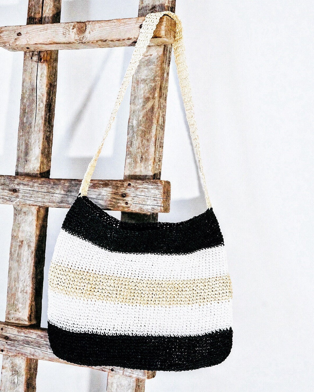 Handmade Raffia Bag Made of African Palm Leave Cord,beige,black White ...