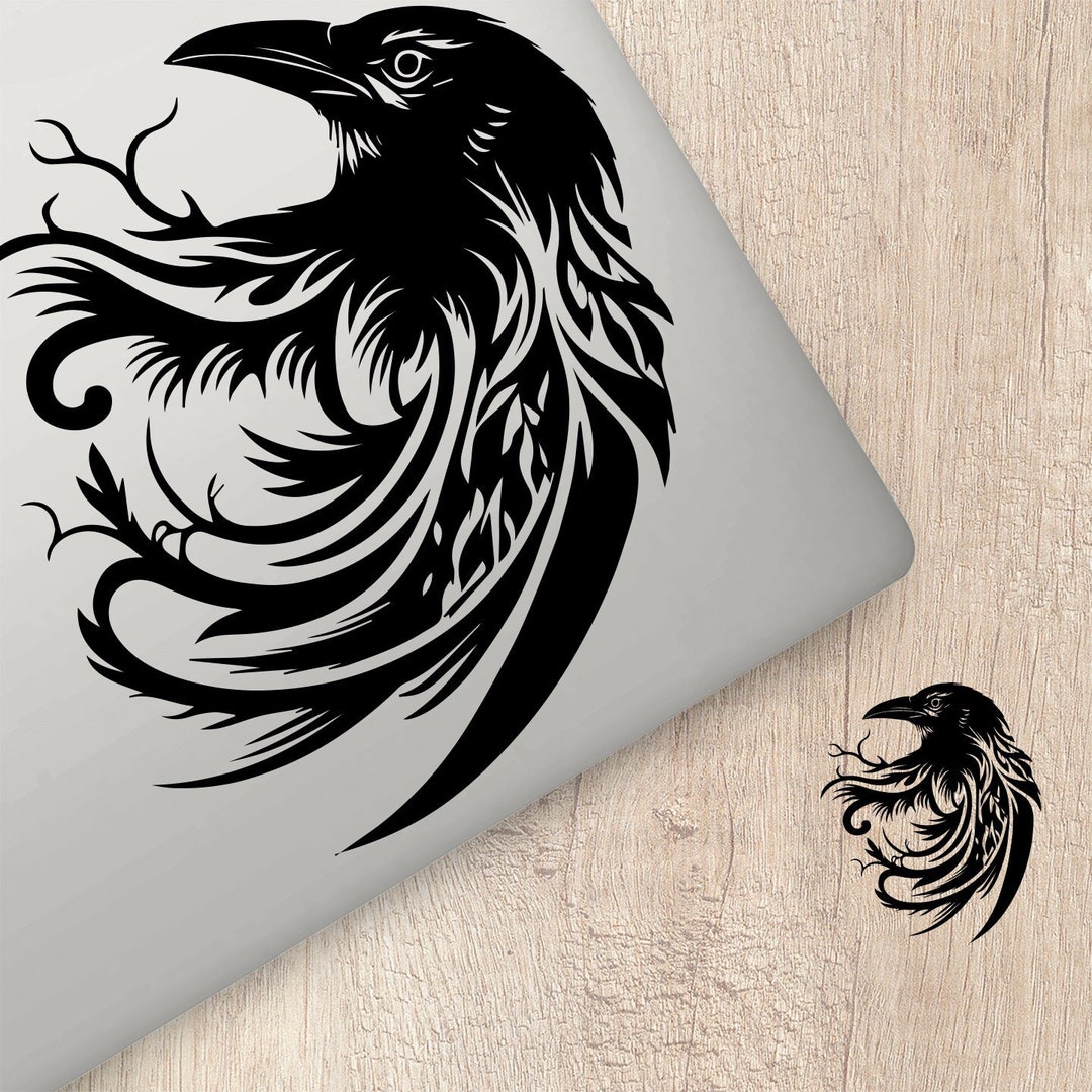 Raven Art Sticker Pagan Stickers for Cars Black Crow Tribal Crows ...