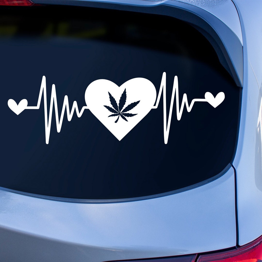 Cannabis Sticker Weed Heartbeat Medicinal Cannabis Pot Leaf Plant Stickers for Cars Medical ...