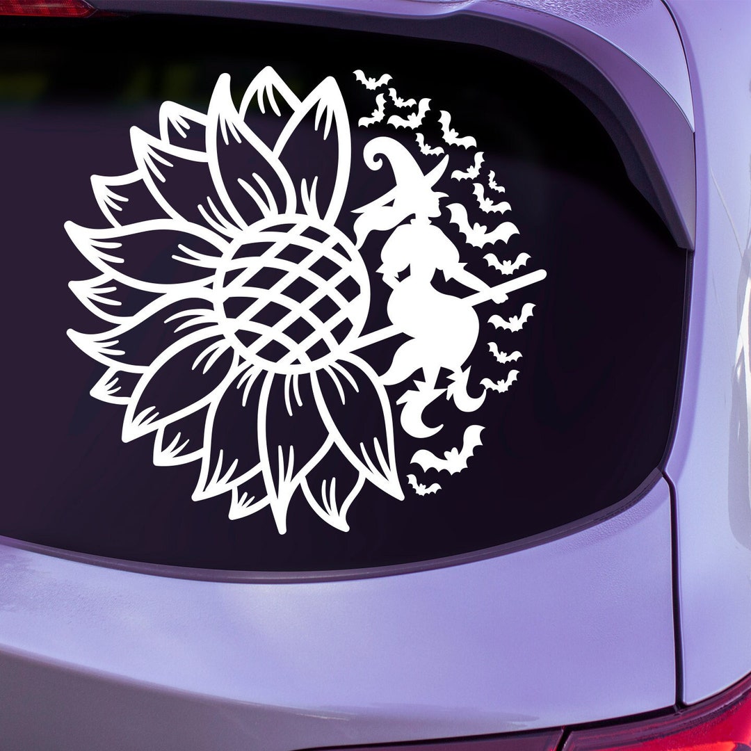 Witch Sticker Pagan Stickers for Cars Witch on Broomstick Flying Bats ...