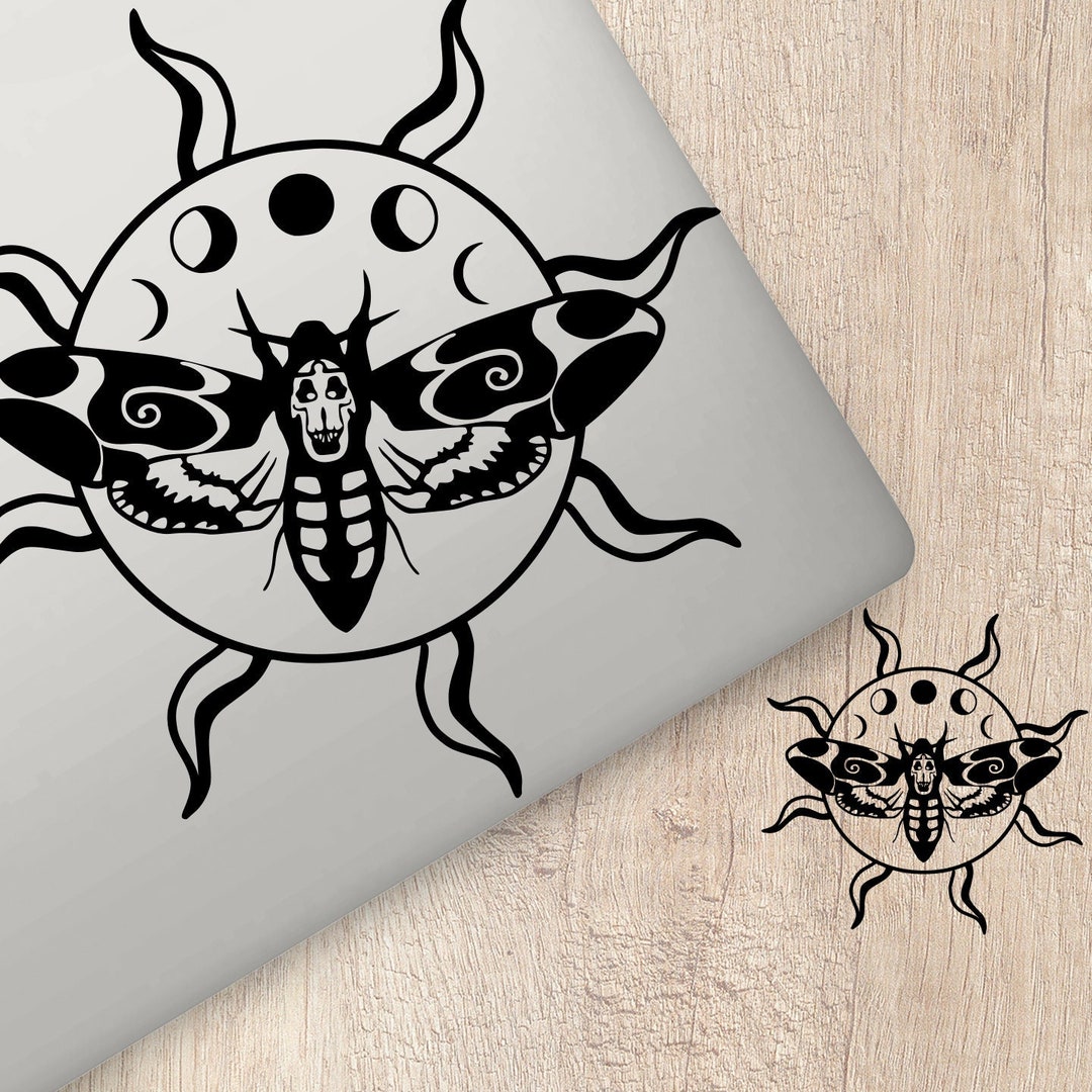 Death Moth Sticker Pagan Stickers for Cars Moon Phases Sun Fire Deaths ...