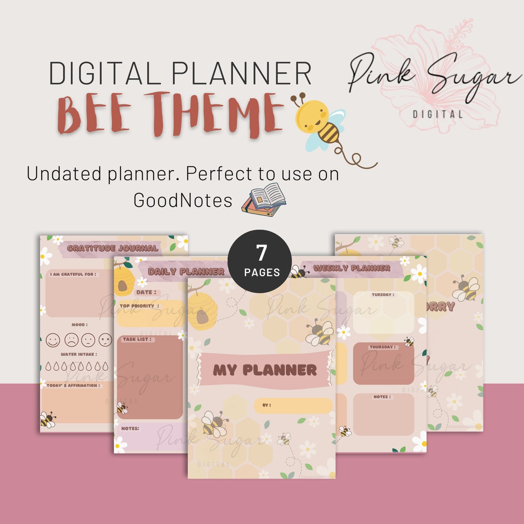 Undated Bee Digital Planner / Cute Digital Planner / Monthly Planner ...