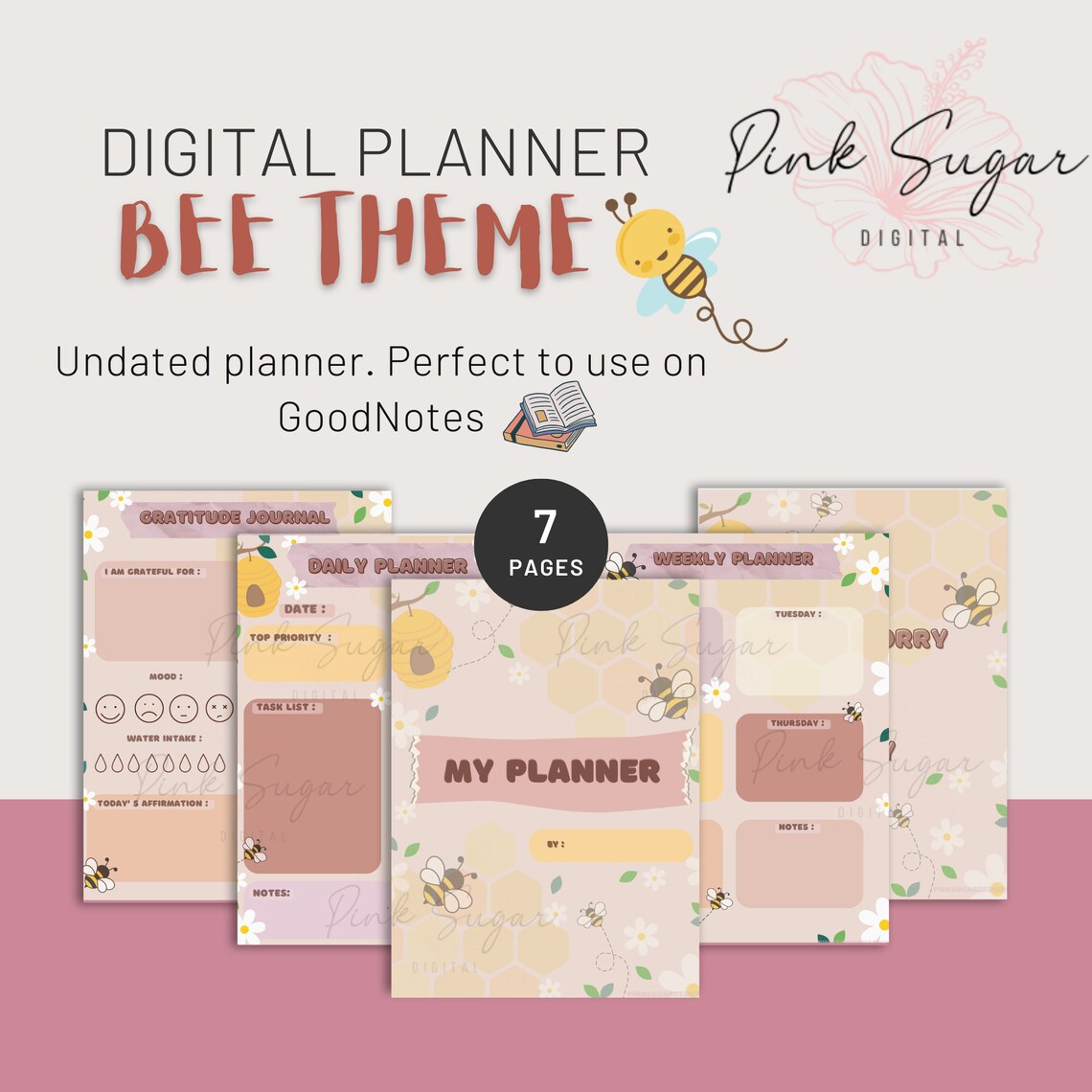 Undated Bee Digital Planner / Cute Digital Planner / Monthly Planner ...