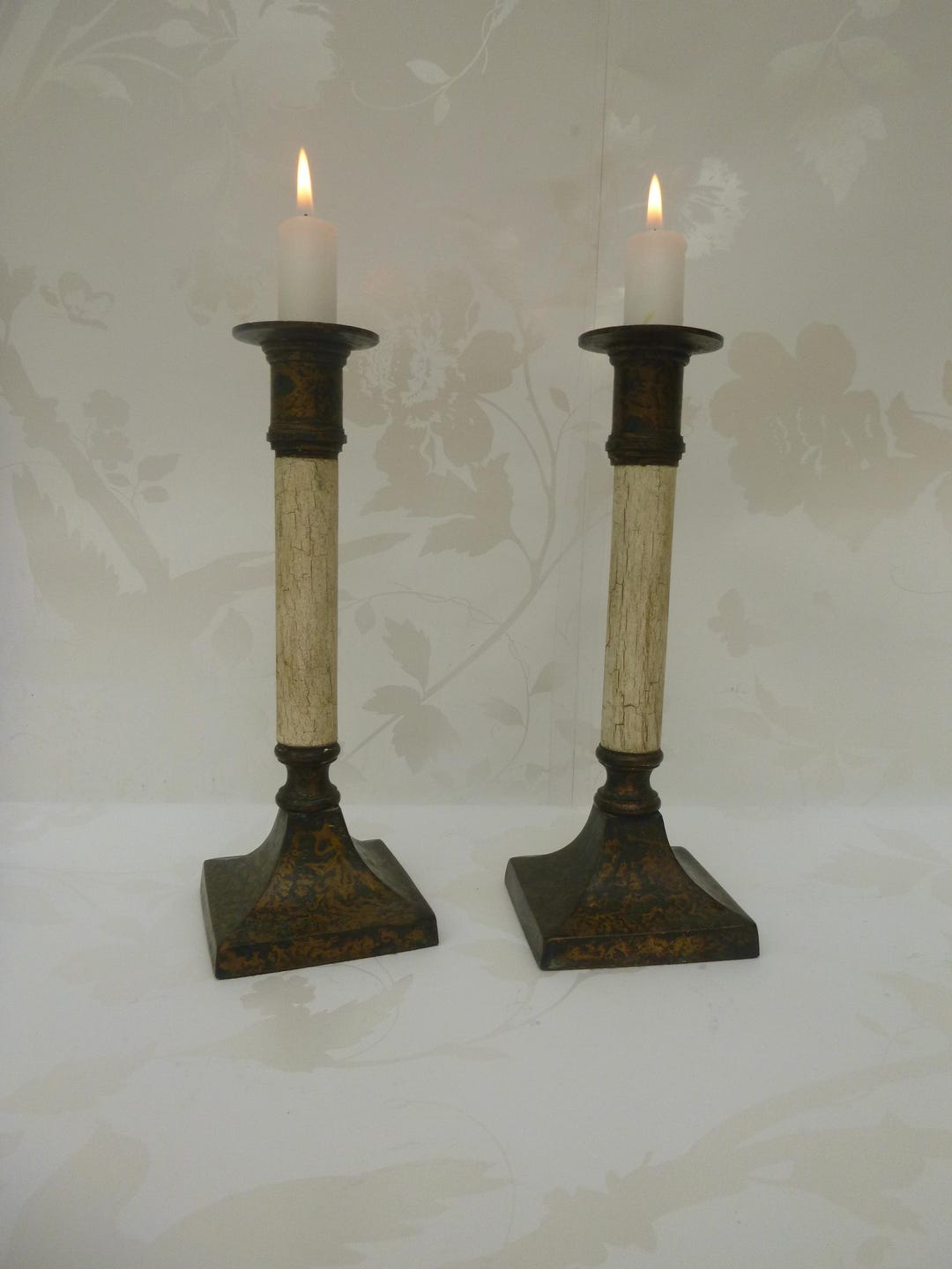 A Pair of Tortoise Shell Style Candle Holders. - Etsy