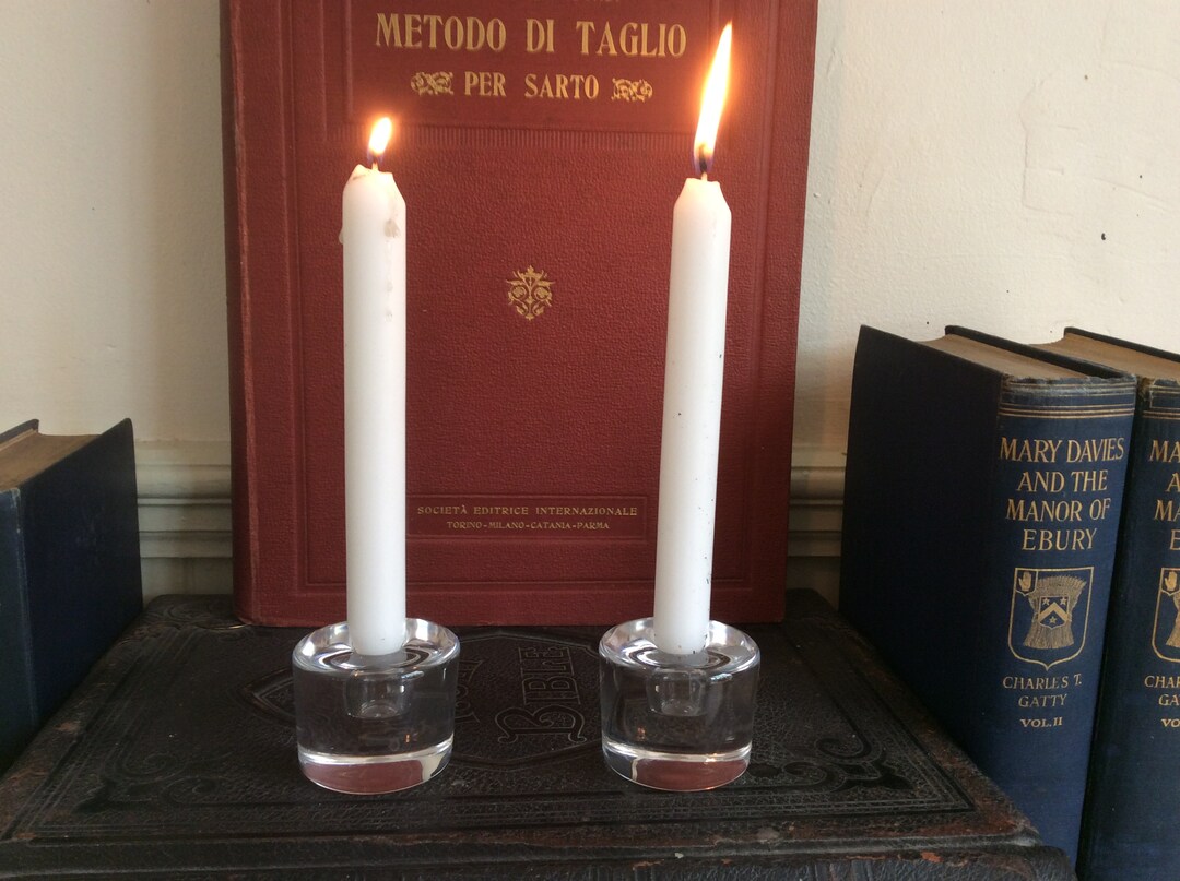 Vintage Hand Made Candlestick Glass Holders - One Pair - Signature of ...