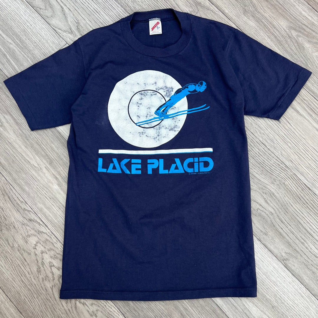 Vintage 90s Lake Placid Skiing Print T-shirt Jerzees Made in USA Size M ...